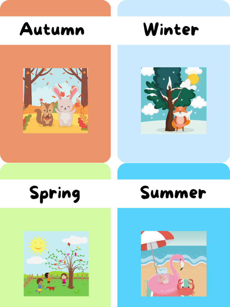 Pastel Minimalist Cute Seasons Flashcards | PDF