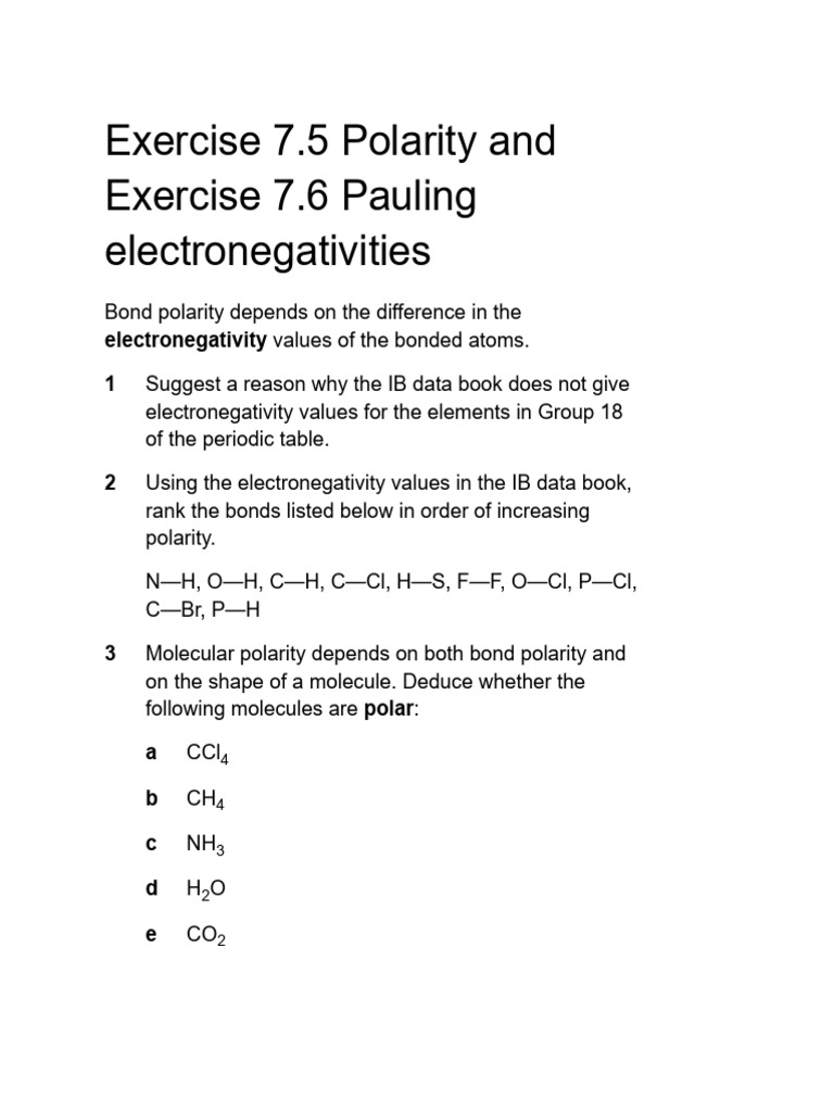 Polarity, Intermolecular Forces and Boiling Points - Workbook Exercise ...