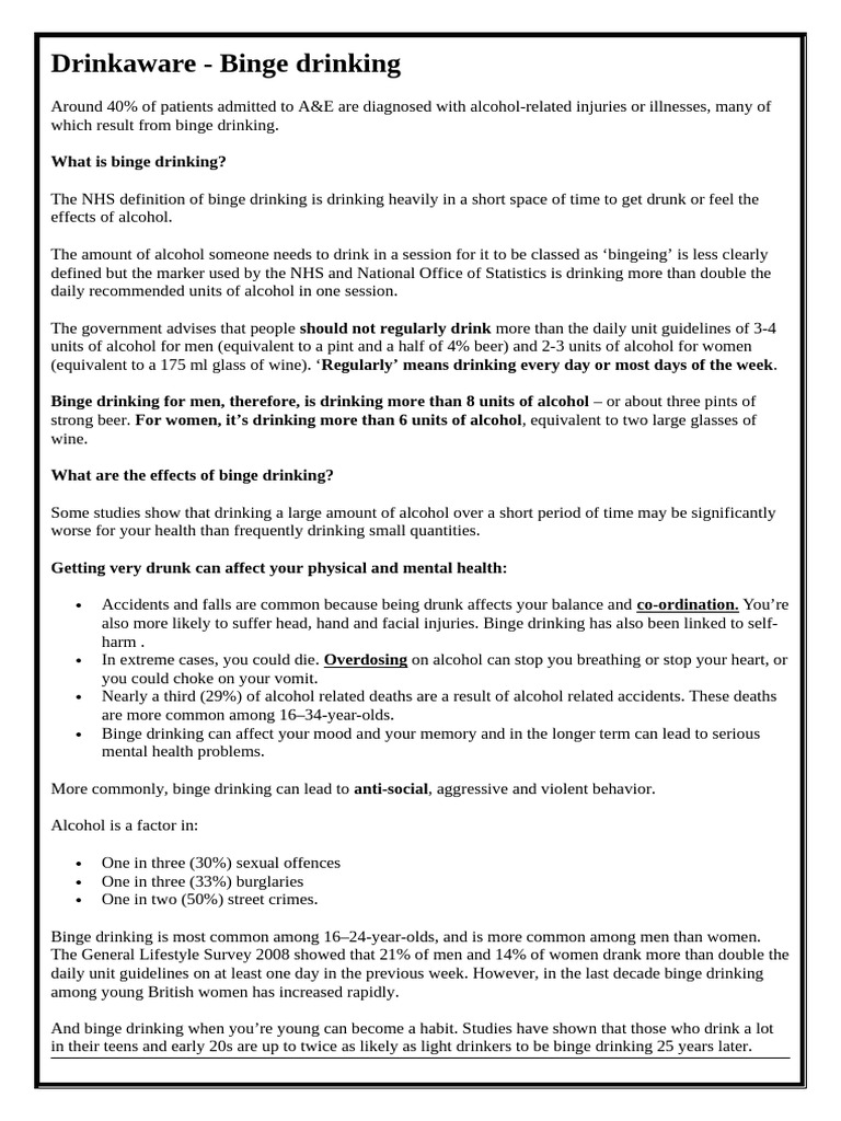 Understanding Binge Drinking Risks | PDF | Alcohol Intoxication | Alcohol