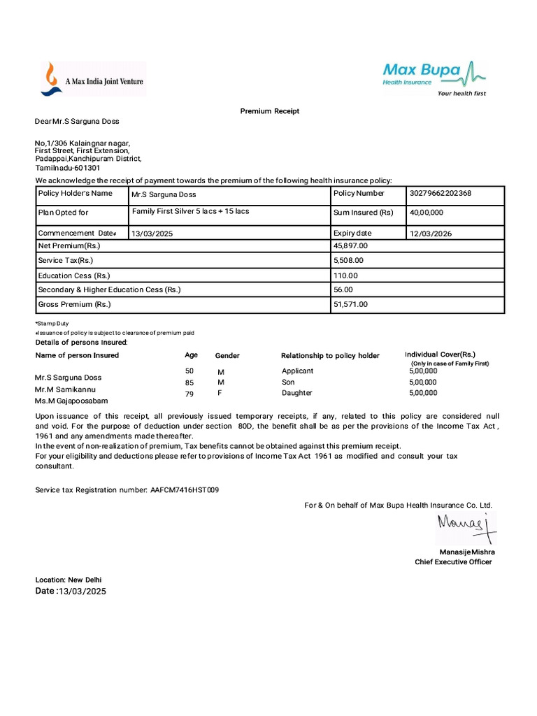 Health Insurance Sarguna Doss | PDF | Taxes | Insurance