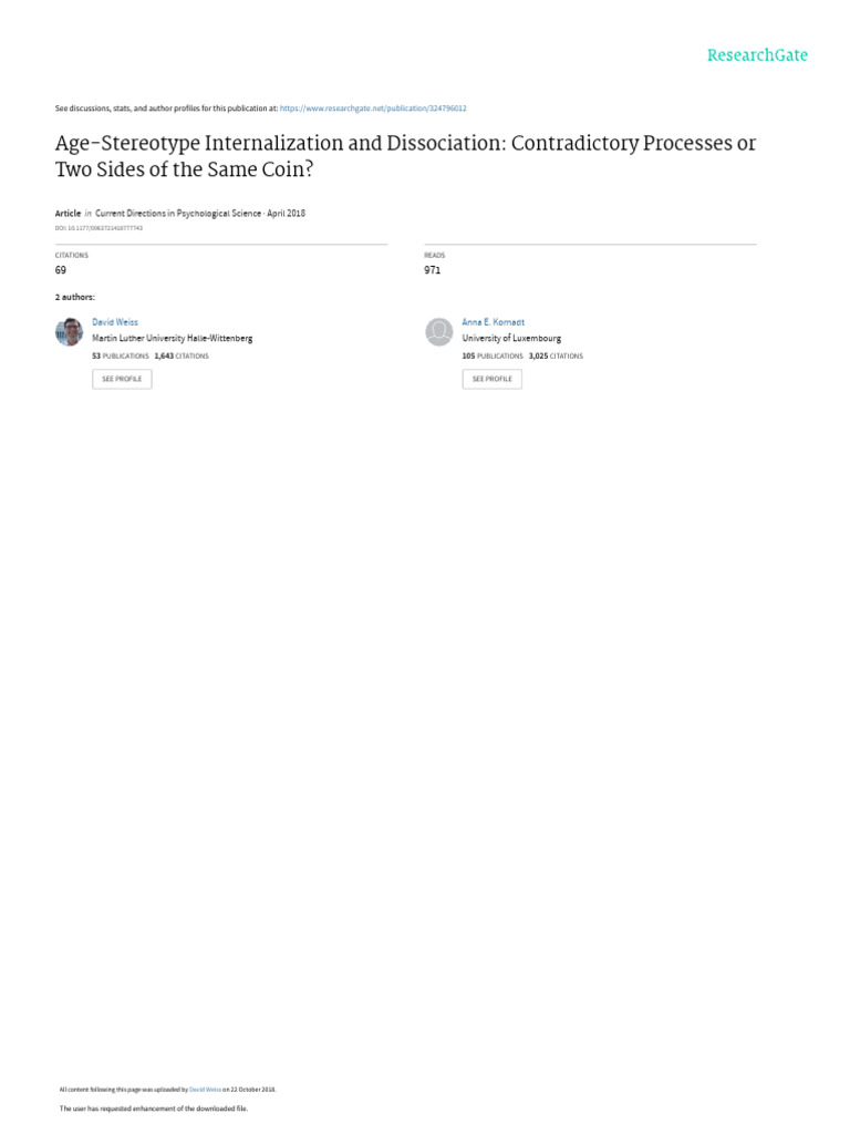 Age Stereotype Internalization or Dissociation | PDF | Stereotypes ...