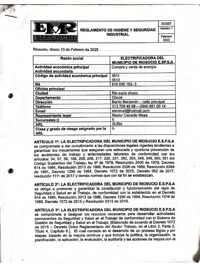 Reglamento de Higiene | PDF