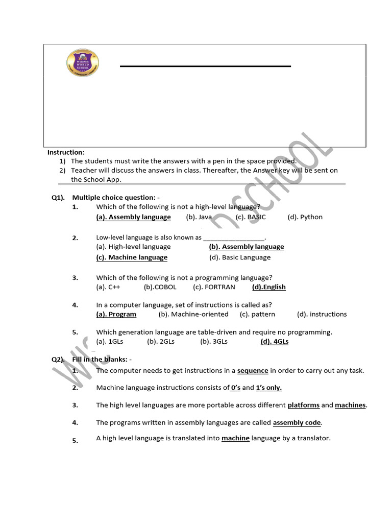 Computer Language Assessment Questions | PDF | Assembly Language ...