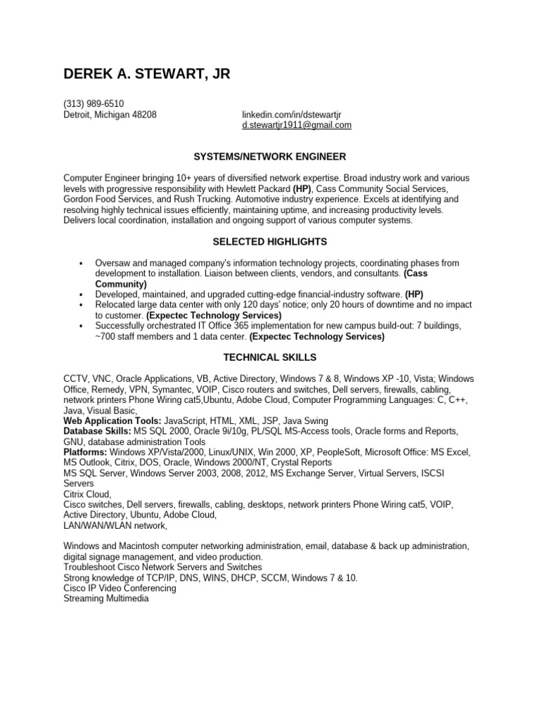 Derek Stewart Resume 04-23 | PDF | Computer Network | Electronic Data Interchange
