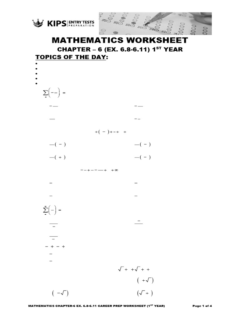 Mathematics Worksheet-10 | PDF | Summation | Mean