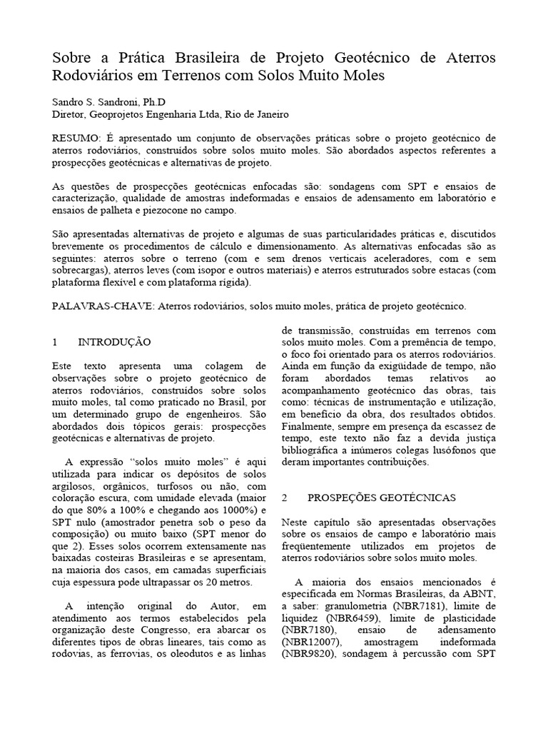 Sandroni 2006 - Pratica Brasileira de Aterros Sobre Solos Moles | PDF | Solo | Pneu