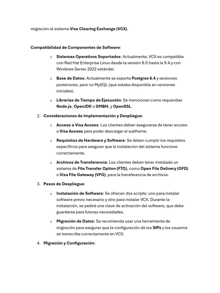 Resumen de Migración Al Sistema Visa Clearing Exchange | PDF | Software ...