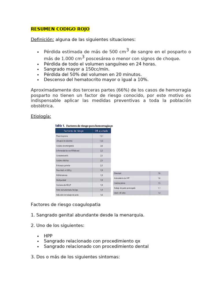 Guía de Manejo para Código Rojo en Posparto | PDF | Parto | Periodo ...
