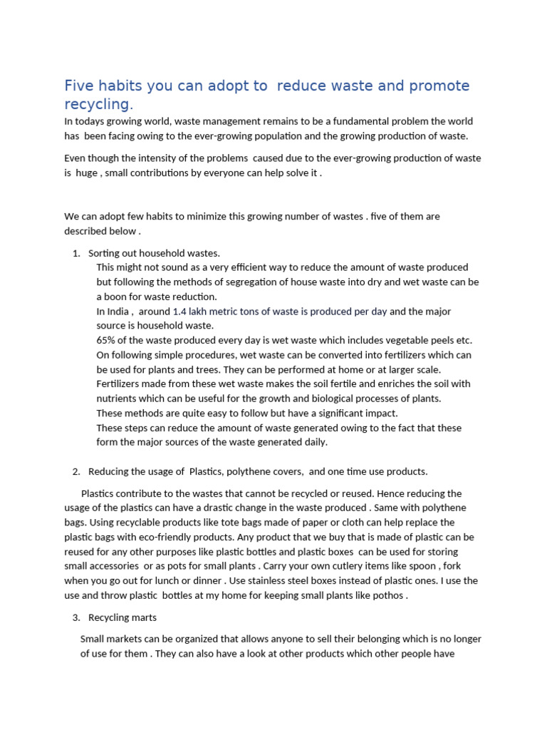 Five Habits to Reduce Household Waste | PDF | Recycling | Waste