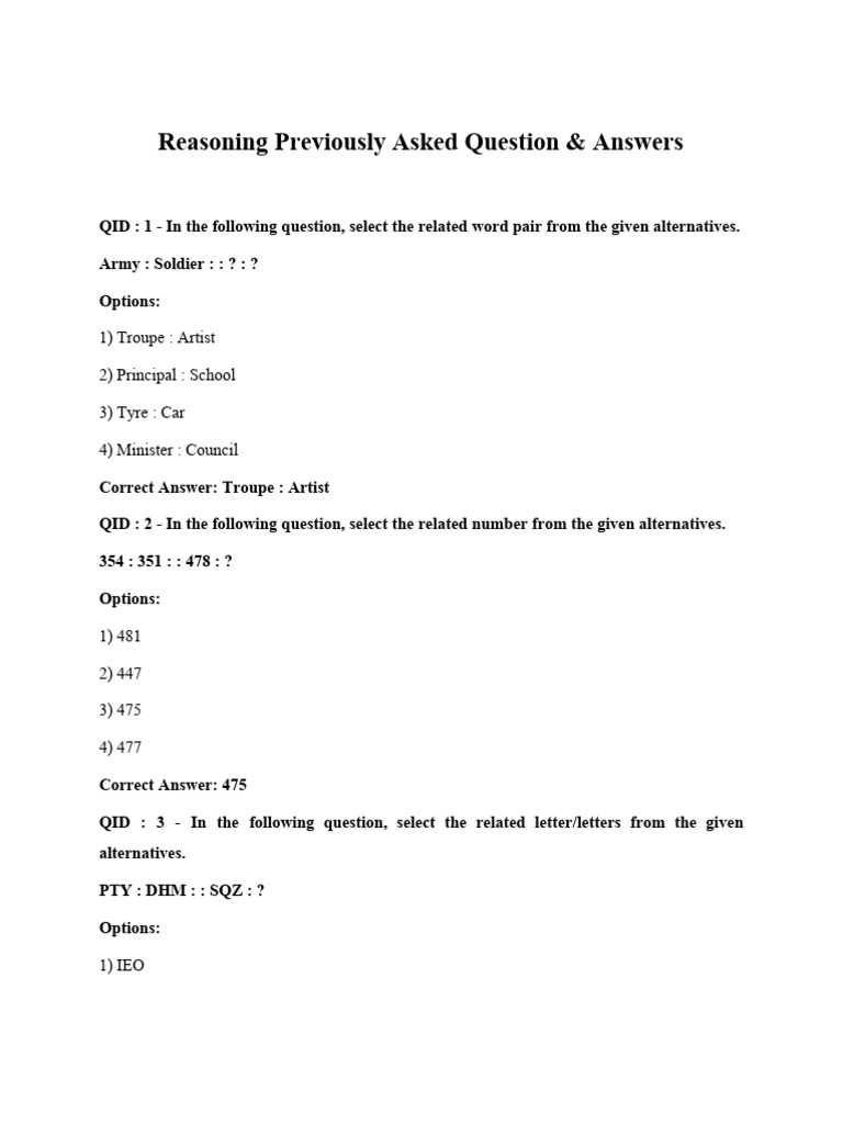 Reasoning Previous Paper 1 | PDF | Question