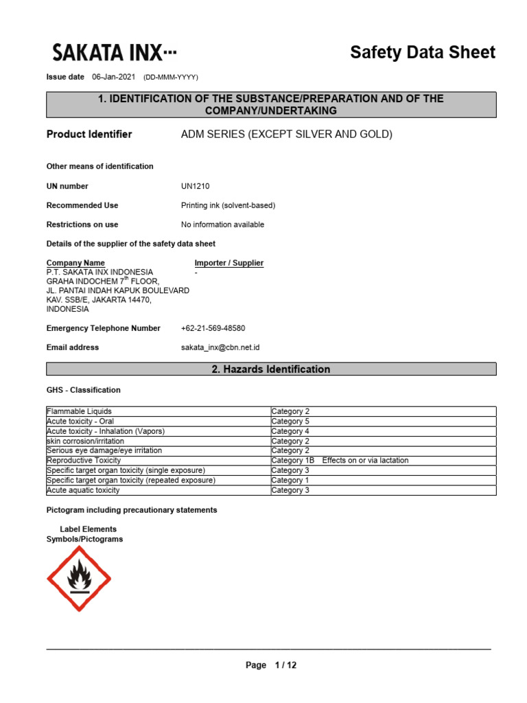 ADM Propylene Glycol Safety Data Sheet | PDF | Dangerous Goods | Toxicity