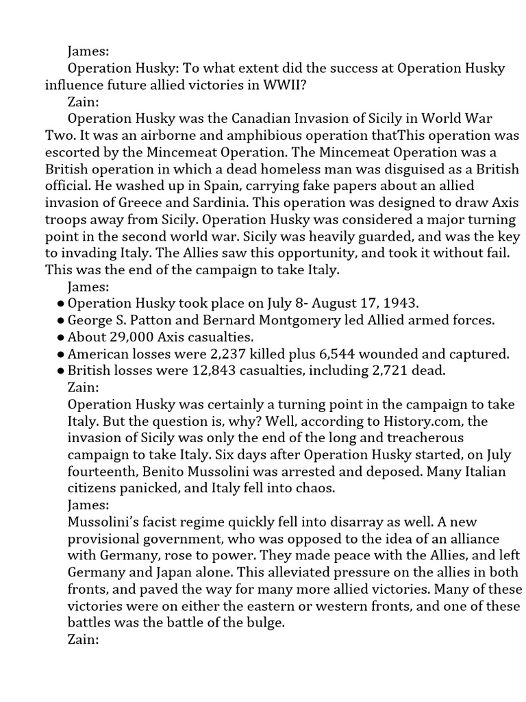 Impact of Operation Husky on WWII | PDF | Allied Invasion Of Sicily ...