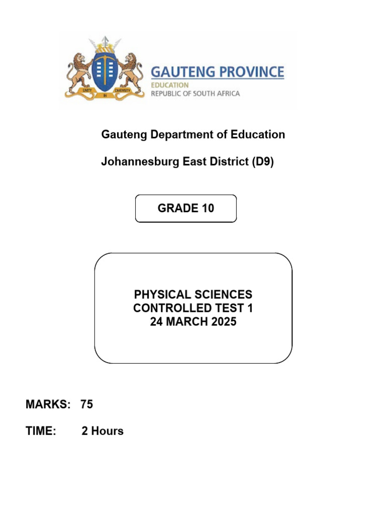 Grade 10, Term 1 Control Test | PDF | Waves | Electromagnetic Radiation