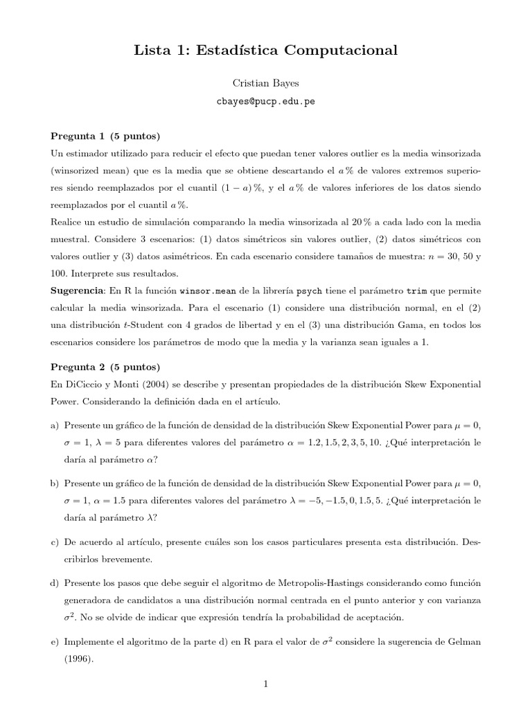 Lista1 2019 1 | PDF | Distribución normal | Media
