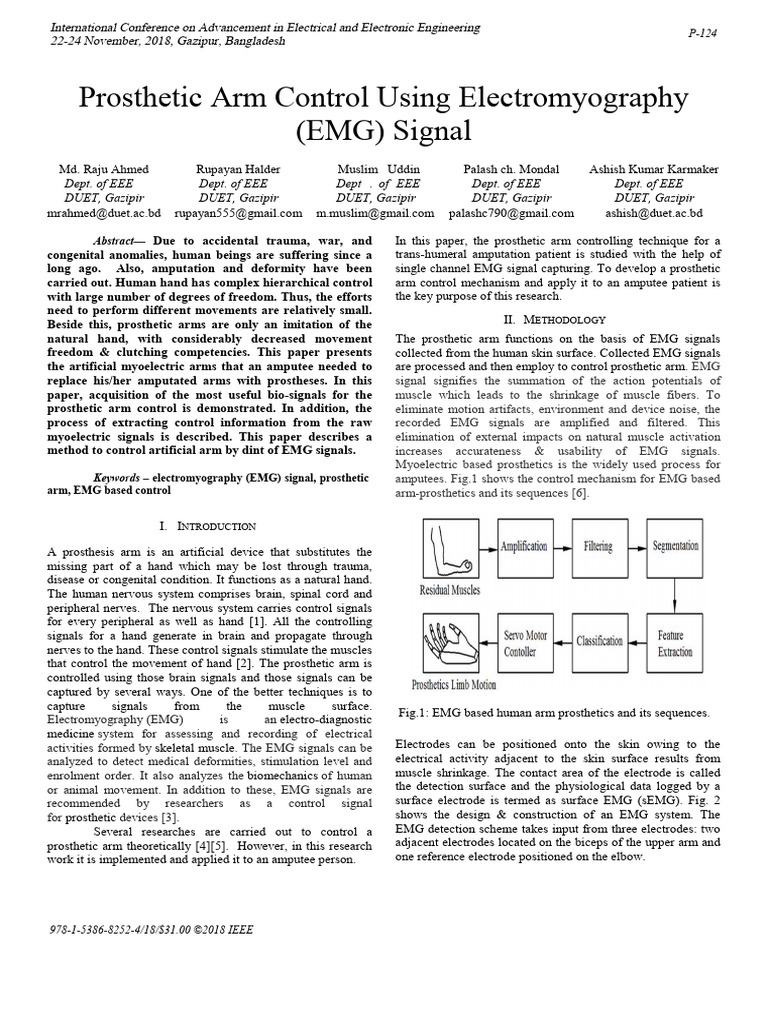 EMG-Based Control for Prosthetic Arms | PDF | Electromyography | Prosthesis