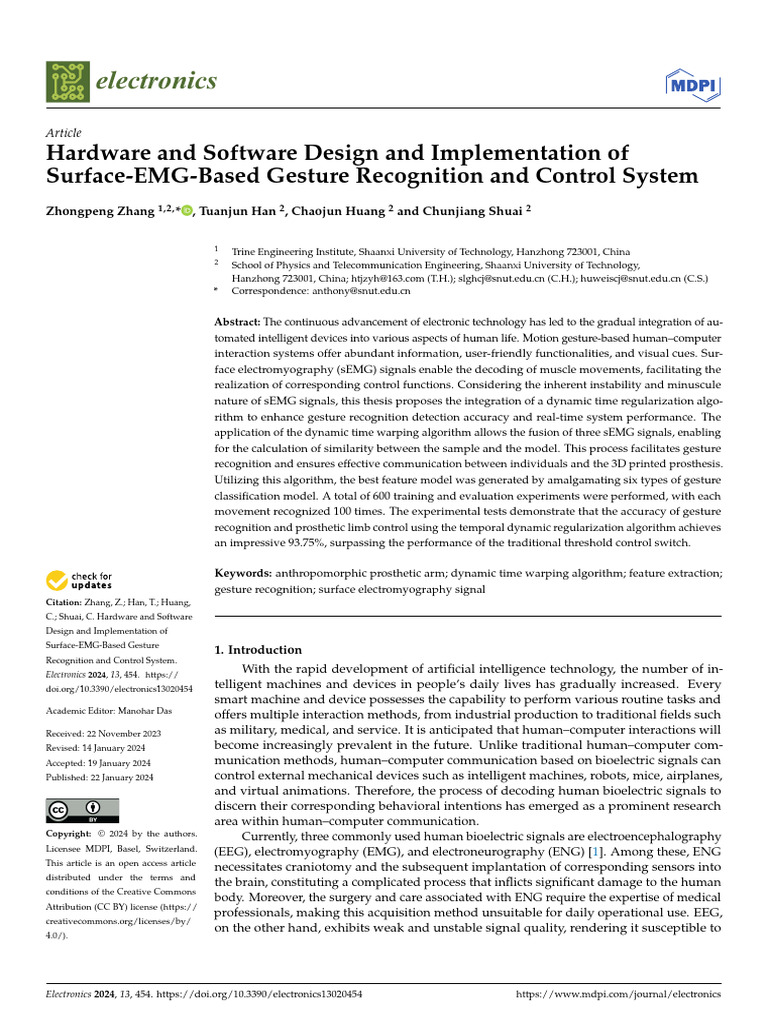 electronics-13-00454-v2 | PDF | Electromyography | Prosthesis