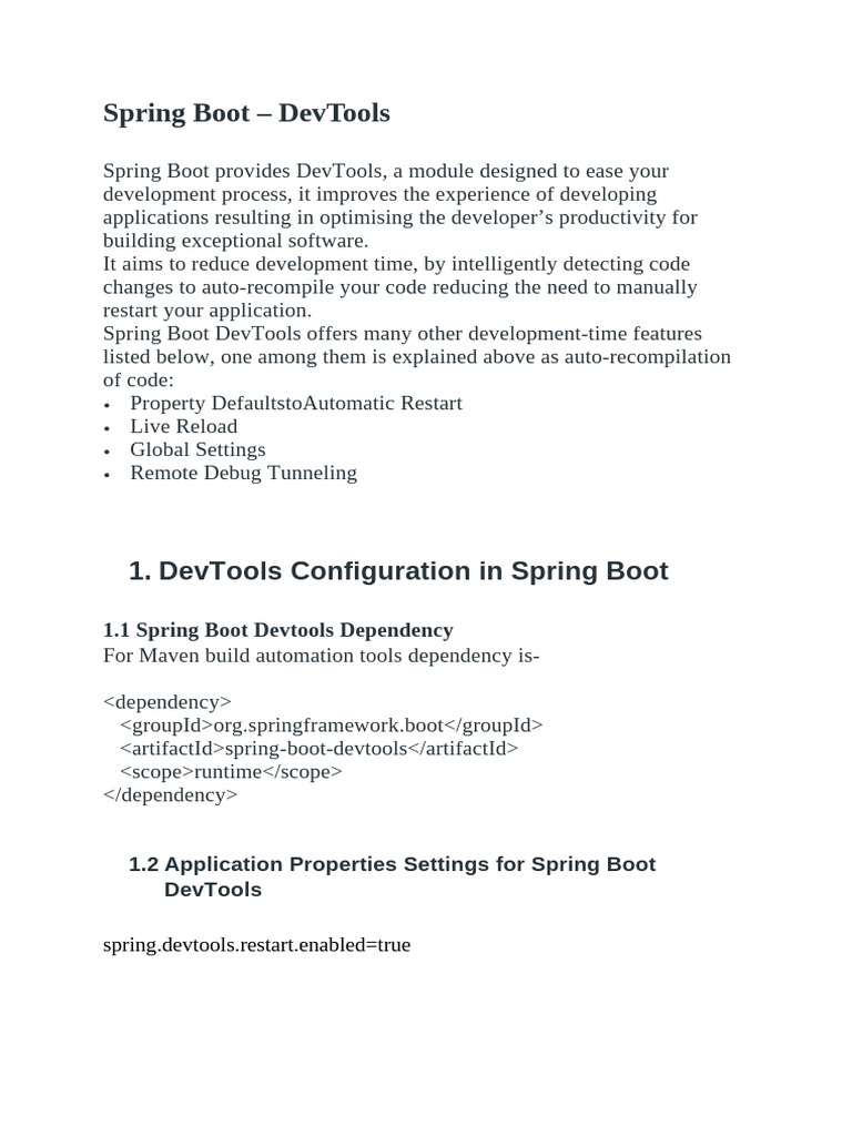 Spring Boot DevTools: Live Reload Guide | PDF
