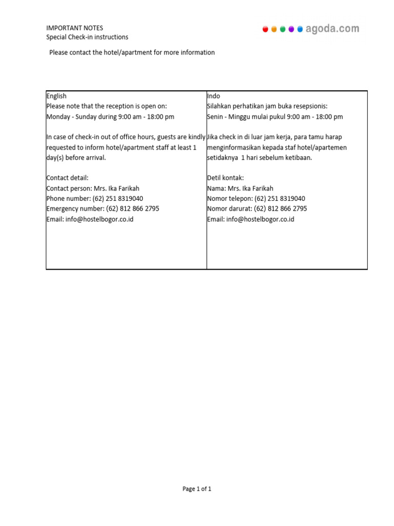 Special Checkin Instructions 782254 | PDF