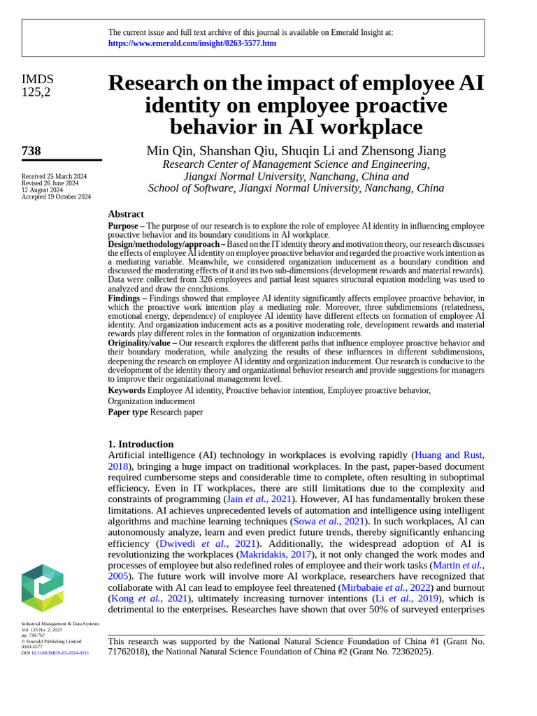 Impact of Employee AI Identity on Proactive Behavior | PDF ...