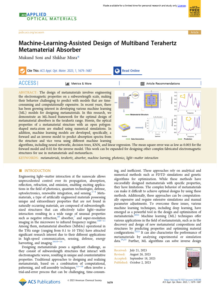 Machine-Learning-Assisted Design of Multiband Terahertz Metamaterial ...