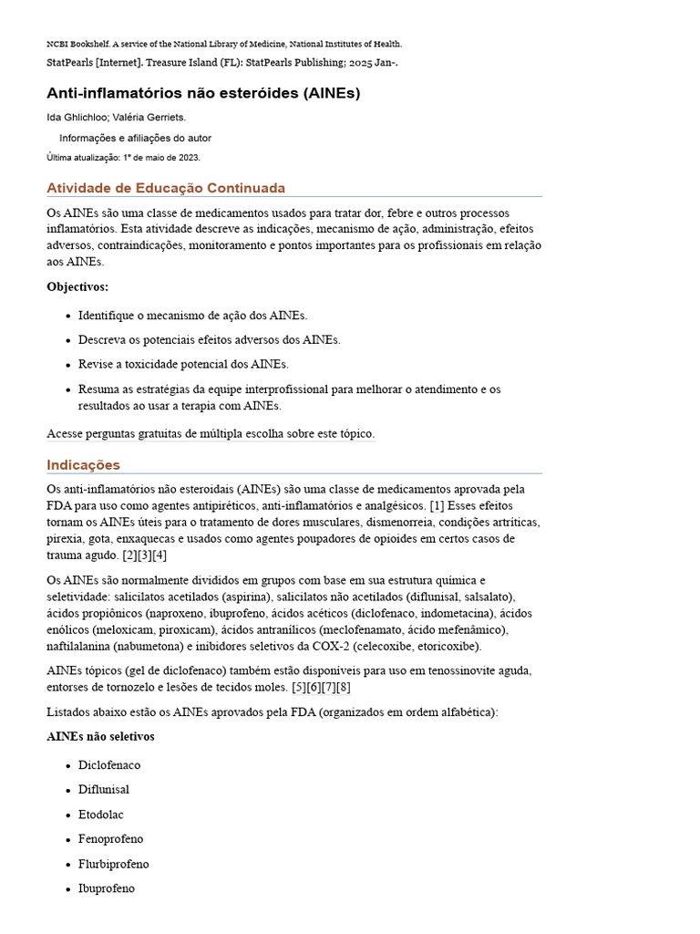 Anti-Inflamatórios Não Esteróides (AINEs) - StatPearls - NCBI Bookshelf ...