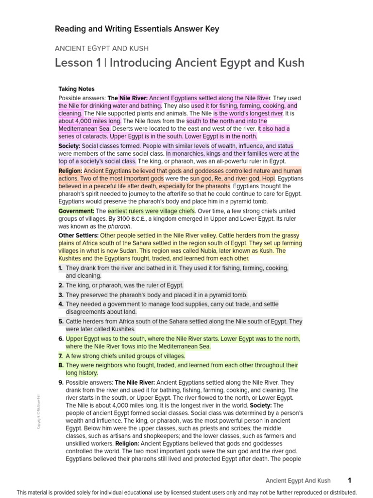 Reading Writing Essentials Intro - L1-AK Ancient Egypt and Kush | PDF ...