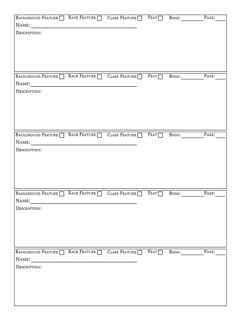 Feats and Features Sheet | PDF