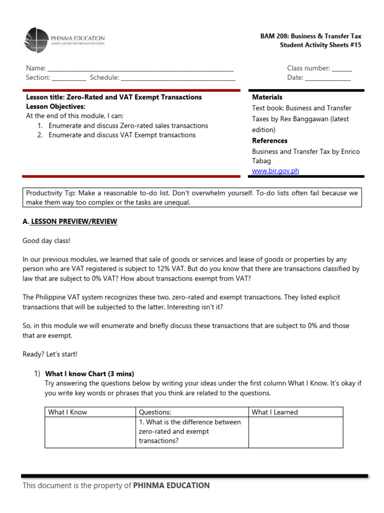 BAM 208 Day 15 - SAS - OUT - Zero-Rated - Exempt | PDF | Value Added ...
