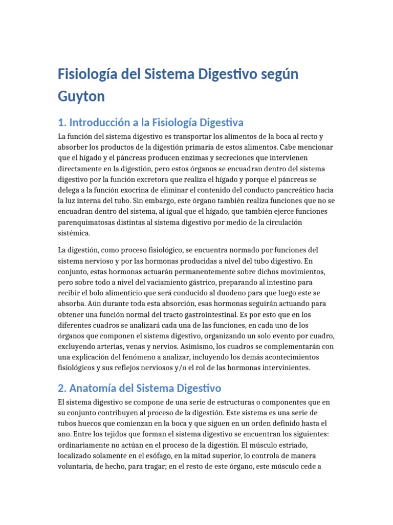 Fisiología Del Sistema Digestivo Según Guyton | PDF | Digestión | Estómago