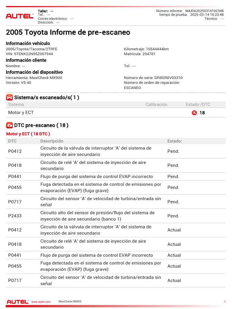 Codigos DTC Del Carro Tacoma 2005 | PDF | Relé | Ingeniería mecánica