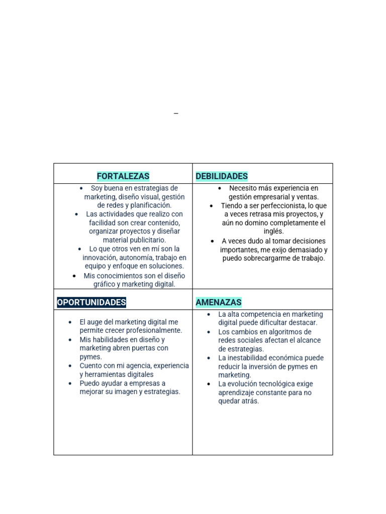 DOFA Personal | PDF | Marketing | Análisis FODA