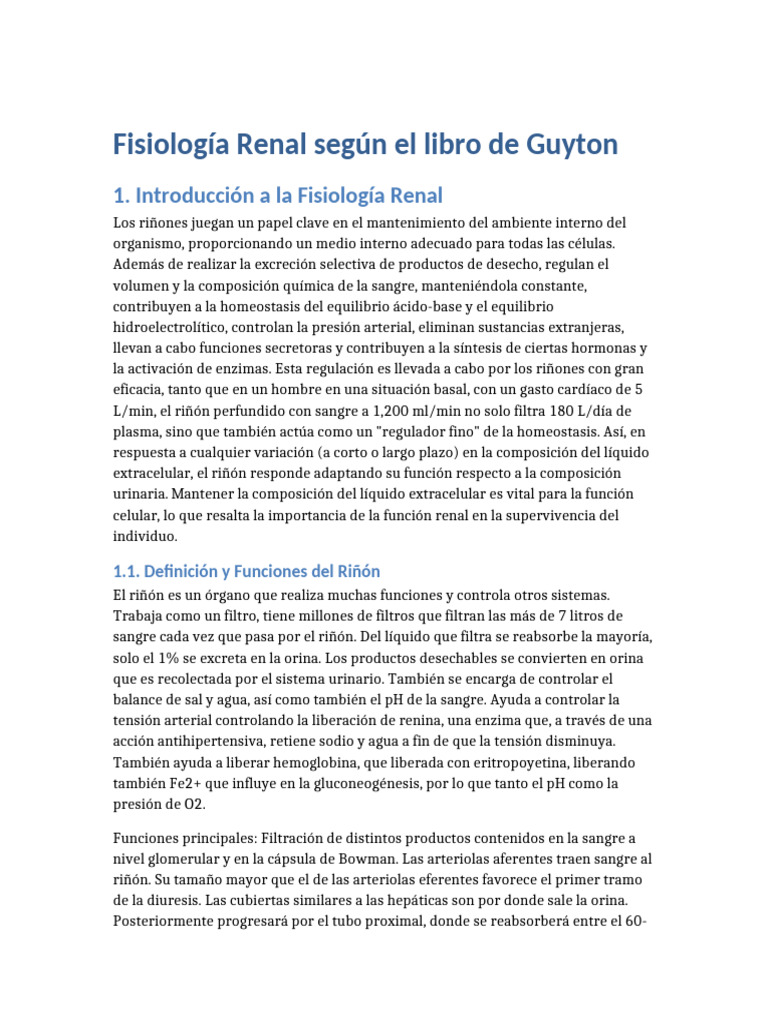 Fisiología Renal Según El Libro de Guyton | PDF | Riñón | Angiotensina