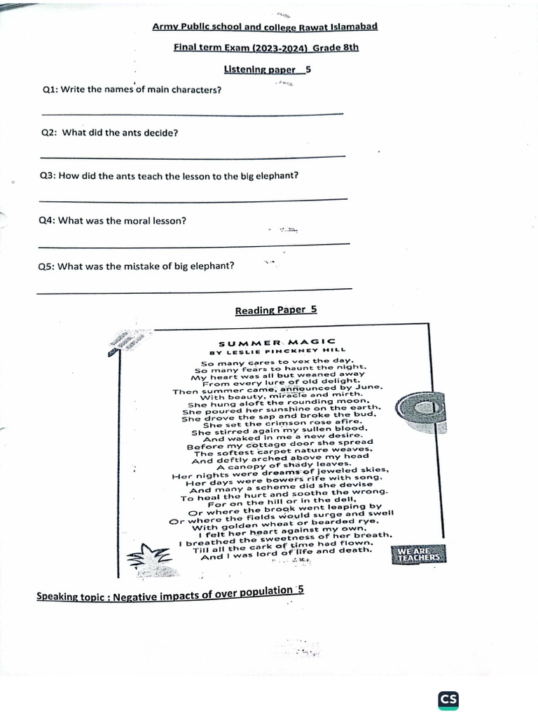 Class 8 Paper Pattern | PDF