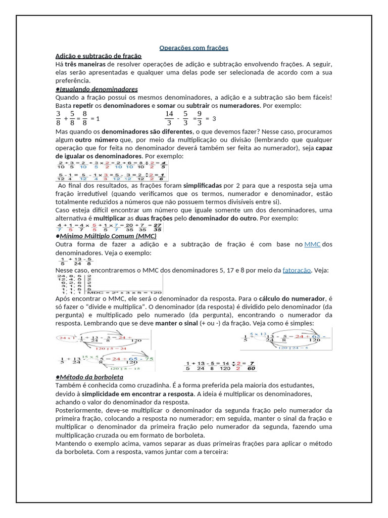 Operações com frações | PDF | Matemática elementar | Aritmética