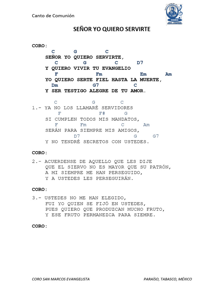 Señor, quiero servirte: letra y acordes | PDF
