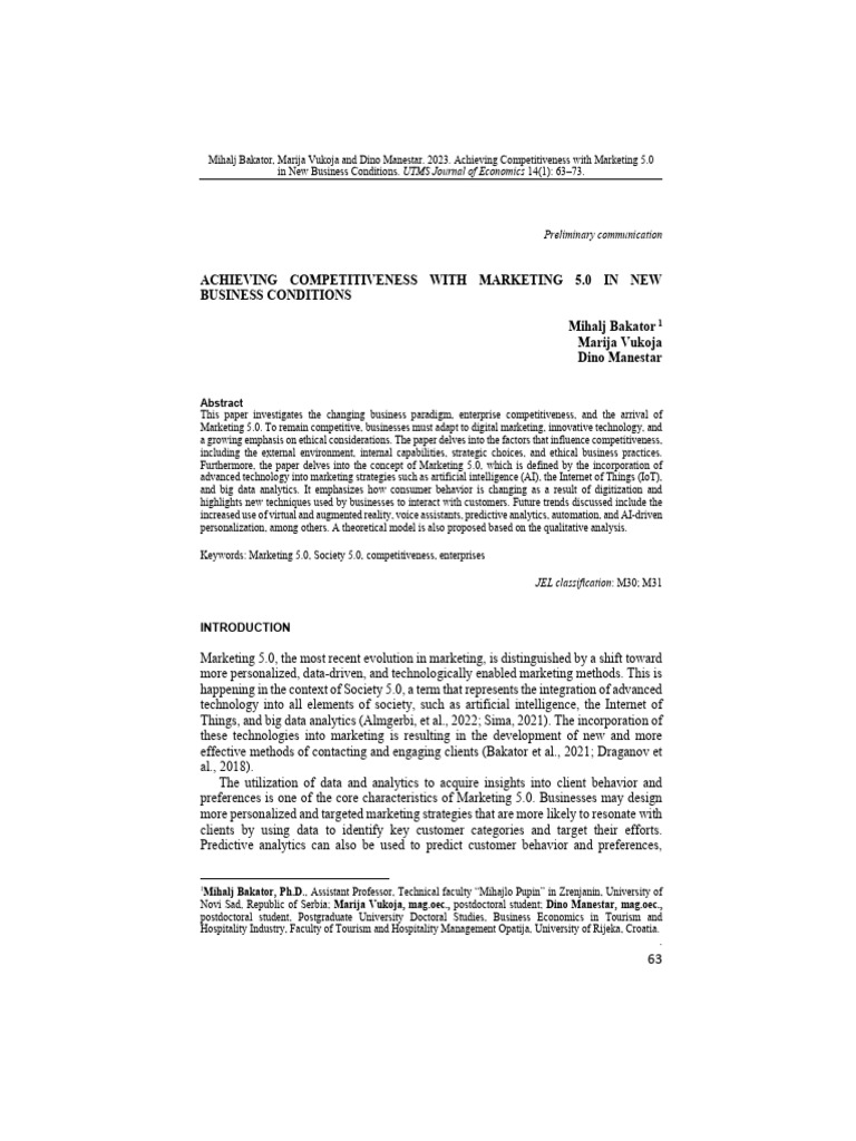 Unit 2-Bakator, M. (2023) ACHIEVING COMPETITIVENESS WITH MARKETING 5.0 ...