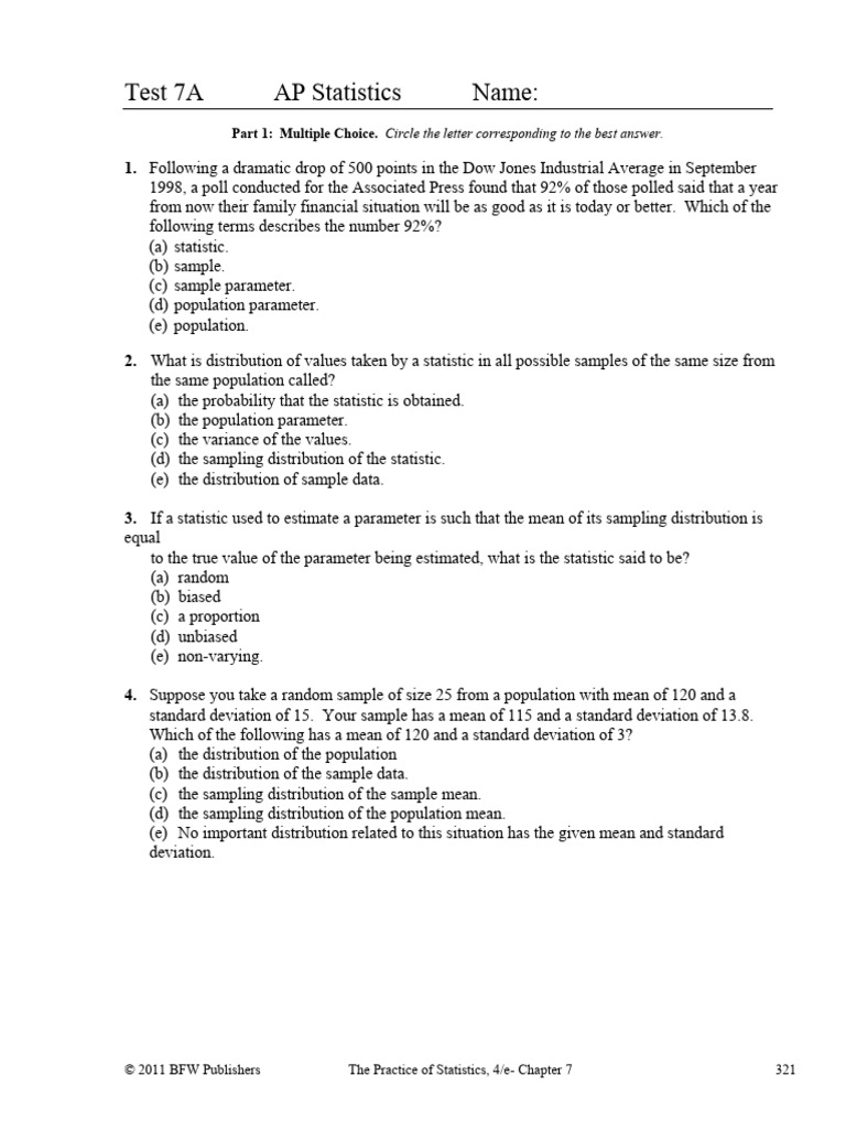 AP Statistics Chapter 7 Test Questions | PDF | Standard Deviation ...