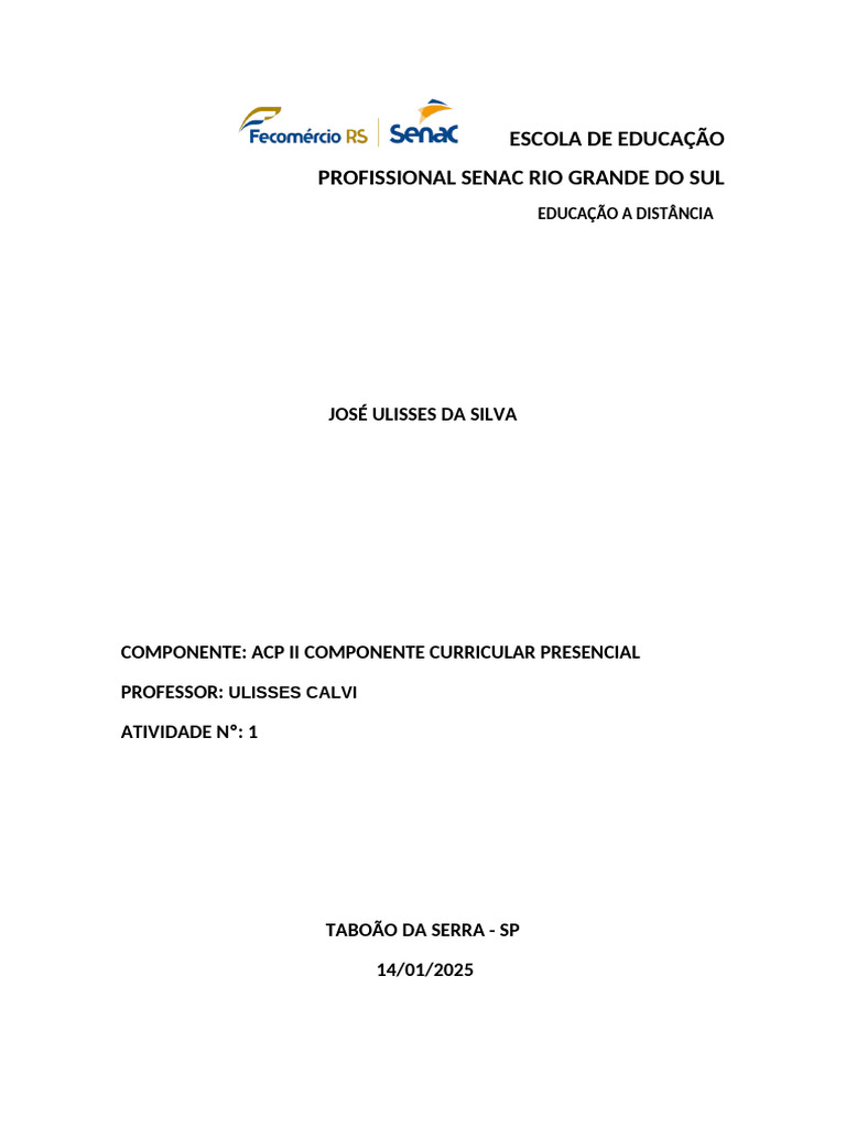 ACP II ATV 1 - José Ulisses | PDF | Qualidade (negócios) | Turismo
