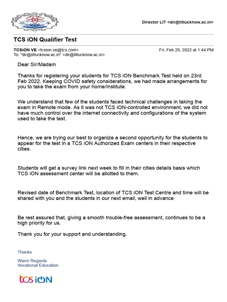 TCS iON Qualifier Test-Re Notification | PDF