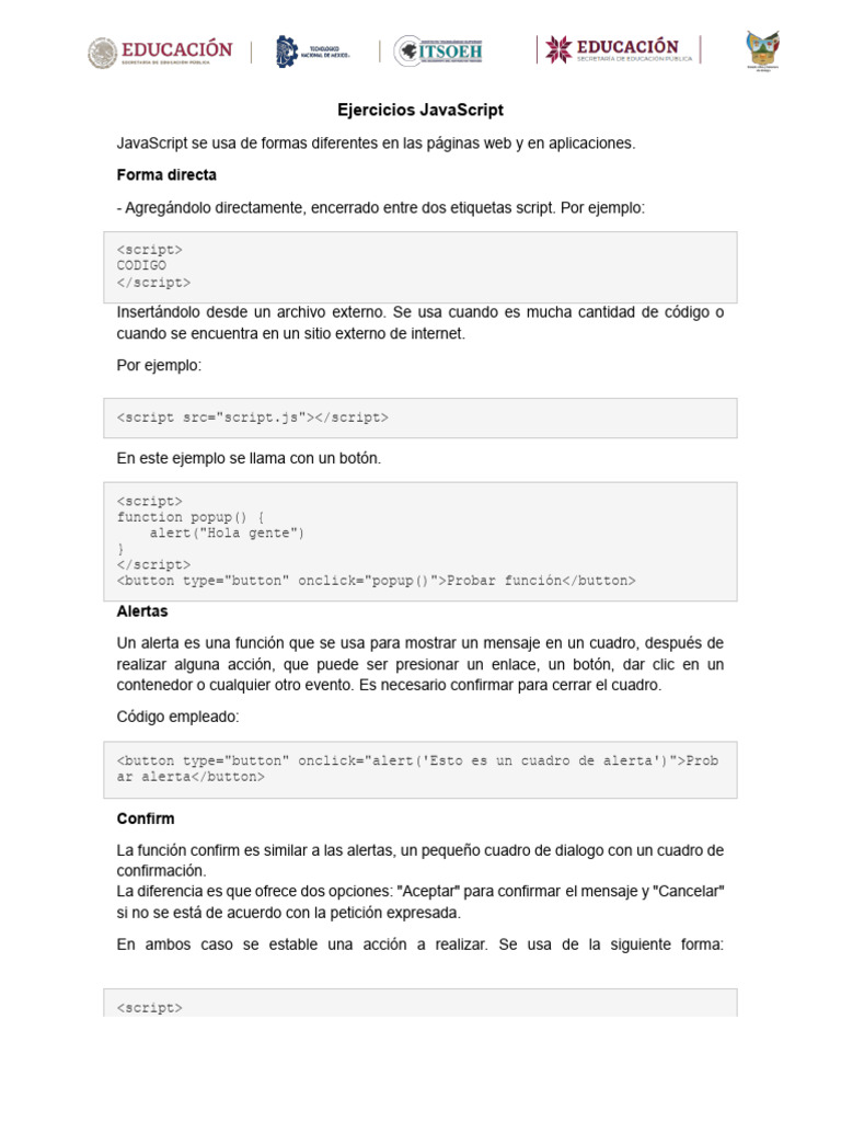 Ejercicios Javascript Pdf Script Java Botón Computación