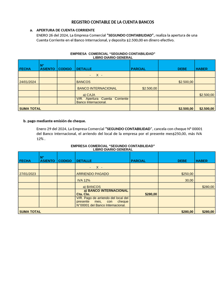Registro Contable de Cuenta Bancos | PDF | Bancos | Contabilidad