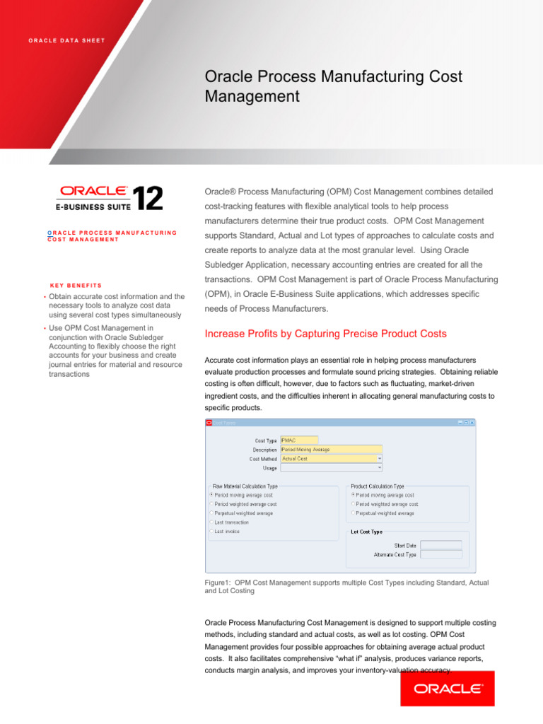 Oracle Process Manufacturing Costing Data Sheet | PDF | Cost Accounting | Inventory