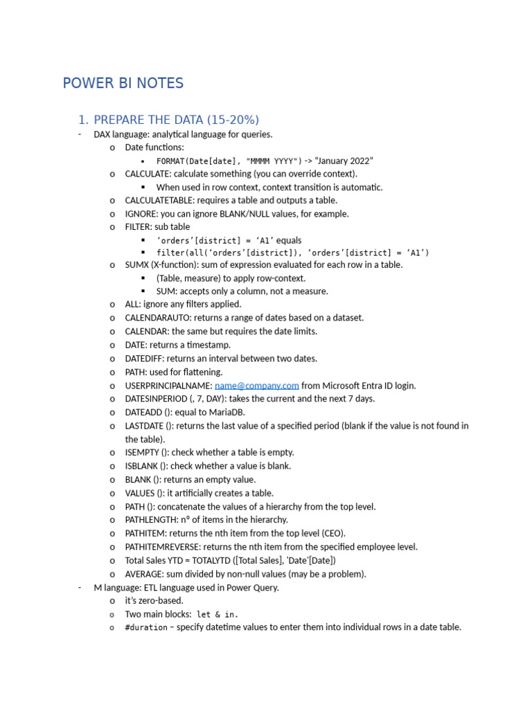POWER BI NOTES | PDF | Software | Information Technology