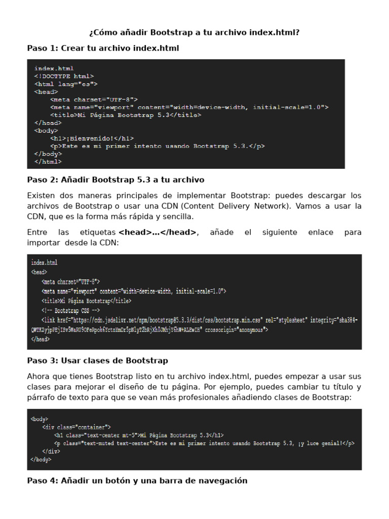 Añadir Bootstrap a index.html fácilmente | PDF