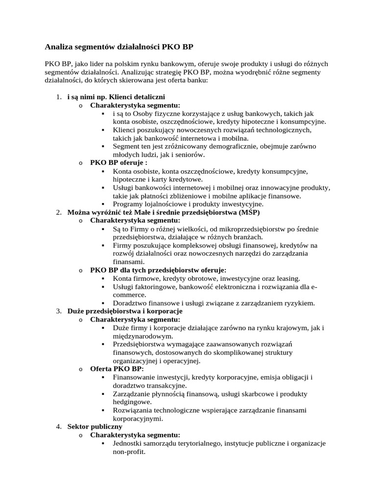 Analiza Segmentów Działalności PKO BP | PDF
