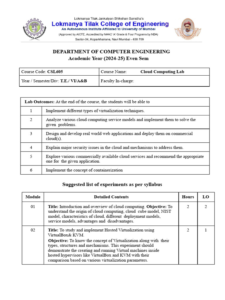 CCL Experiment List | PDF | Cloud Computing | Virtualization