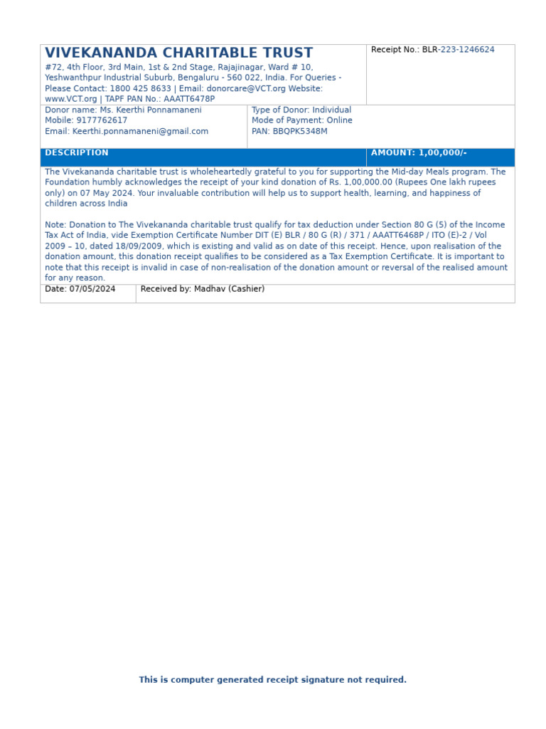 Donor Receipt - Kittu | PDF