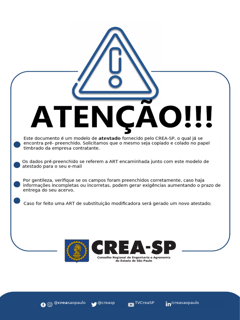 Modelo de Atestado CREA-SP Pré-preenchido | PDF
