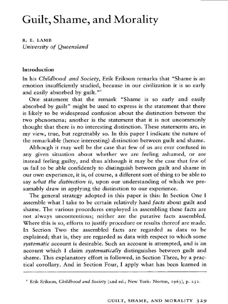 Guilt, Shame and Morality - R.E. Lamb | PDF