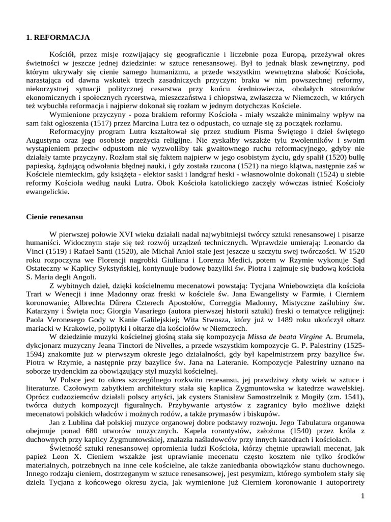 Opracowane Tezy Z Historii Kościoła - Od Reformacji | PDF